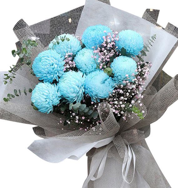 10 Light Blue Peony Chrys Bouquet – Saigon Flowers