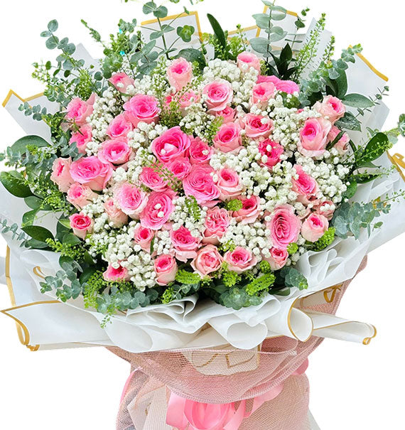 48 Peach Roses Bouquet For Women’s Day – Saigon Flowers