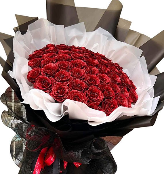 48 Red Glitter Wax Roses Bouquet – Saigon Flowers